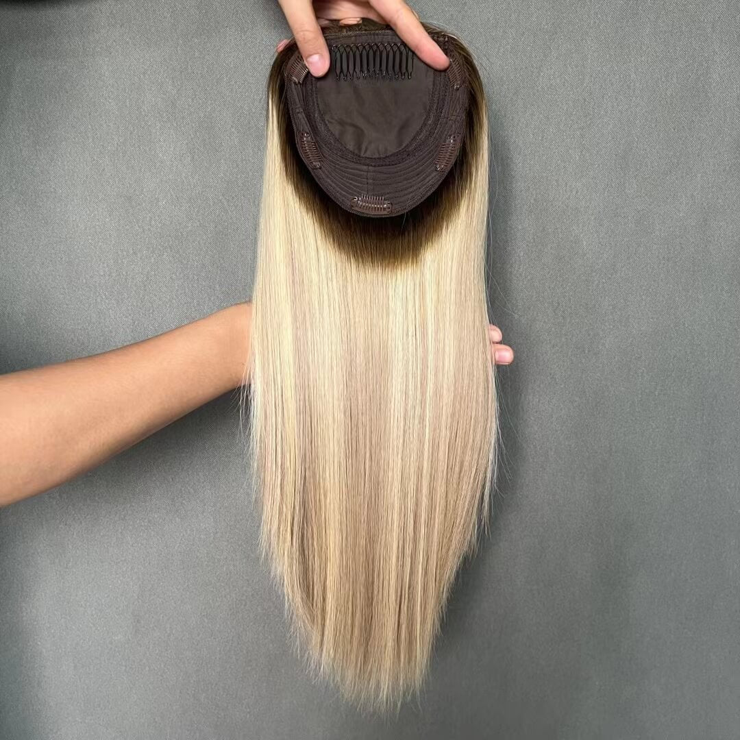 14-22 inch Silk Base Fringe Clip European Remy Human Hair Topper ...