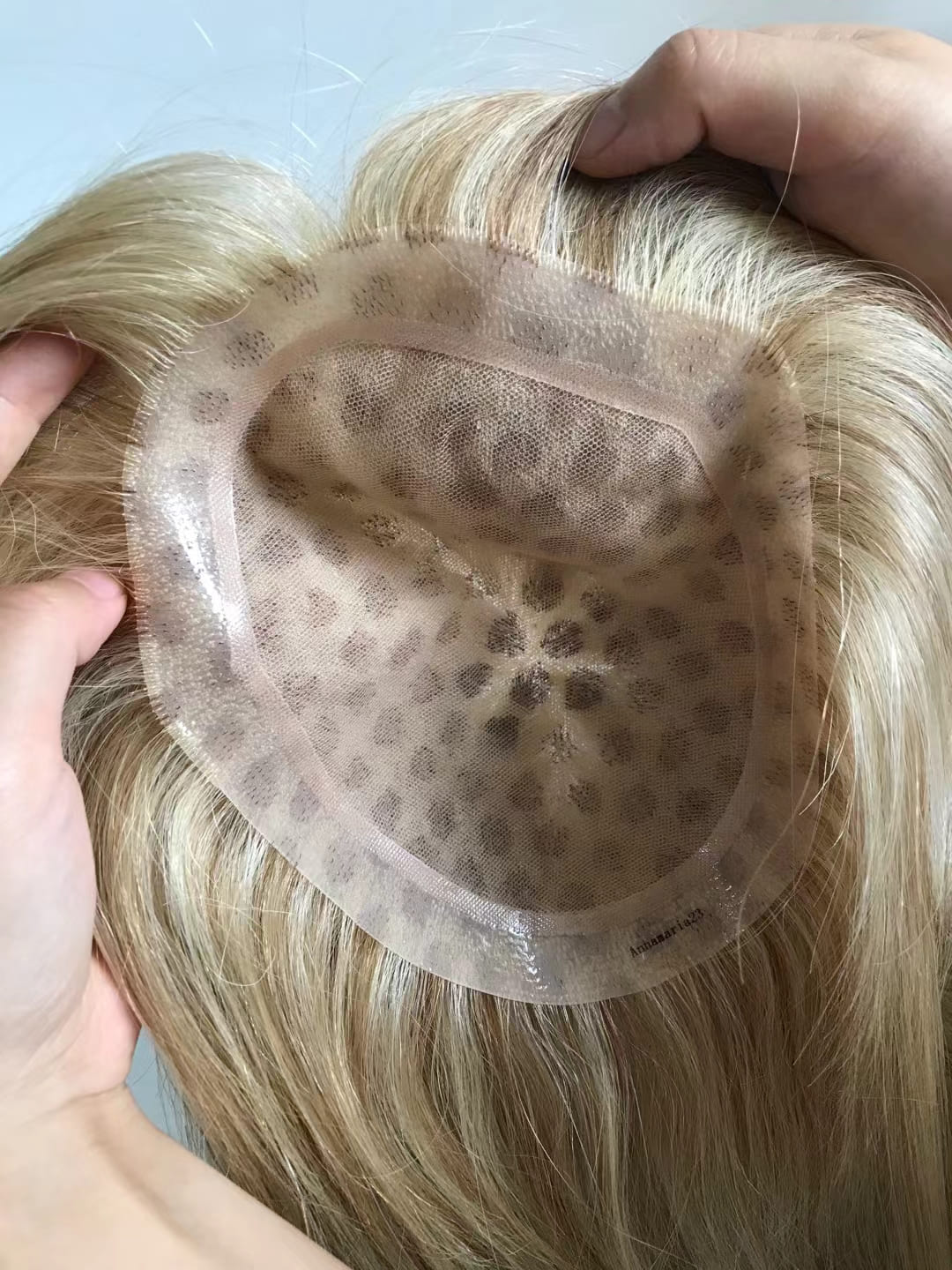 14-18inch Breathable Silk base + PU Blonde Highlight 6"*8" Virgin Huma ...